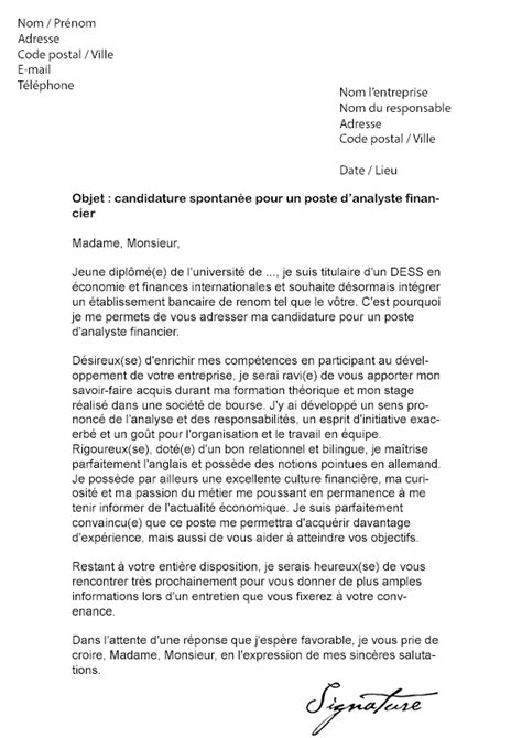 Lettre de motivation Analyste financier Modèle de Lettre