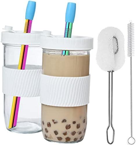 ALINK Bubble Tea Cups 2 Pack Reusable Wide Mouth Tumbler Smoothie Cups