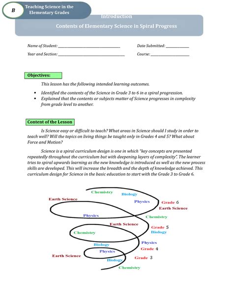 Lesson B Teaching Science In The Elementary Grades Name Of Student