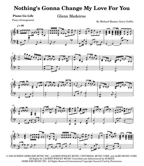 Nothing S Gonna Change My Love For You Arr Piano Go Life By Glenn