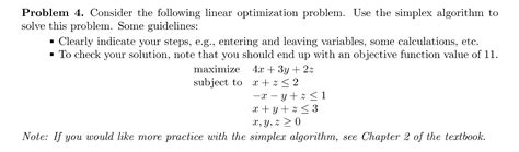problem 4 consider the following linear optimization problem use the simplex algorithm to