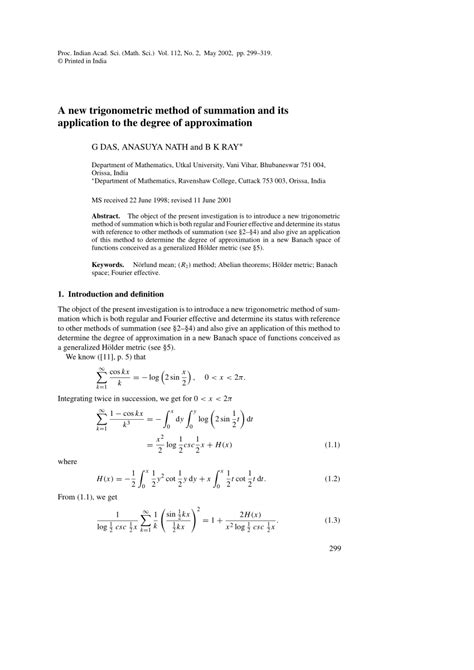 pdf a new trigonometric method of summation and its application to the degree of approximation