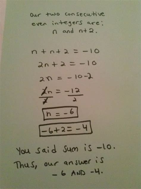 solution the sum of two consecutive even integers is 10 what are the two numbers