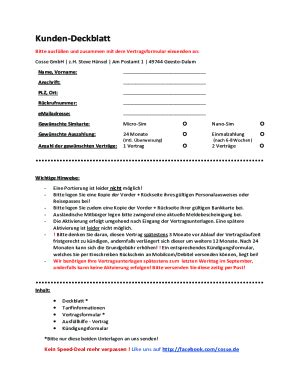 Ausfüllbar Online Kunden Deckblatt cosse de Fax Email Drucken pdfFiller