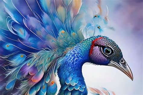 Pavo Real Acuarela Con Plumas Vista Cercana Foto Premium