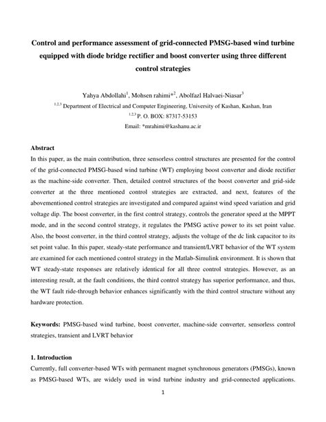 pdf control and performance assessment of grid connected pmsg based wind turbine equipped with