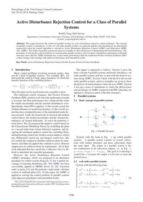 pdf active disturbance rejection control for a class of parallel systems