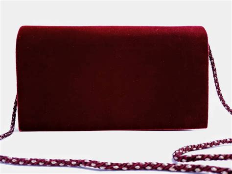 Burgundy Red Velvet Evening Bag Clutch Embroidered With Copper Metallic