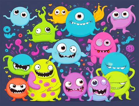 Conjunto De Monstruos De Dibujos Animados Con Diferentes Emociones Y