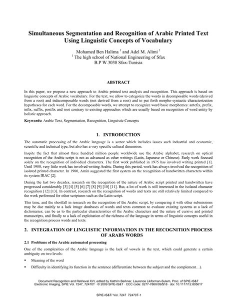 pdf simultaneous segmentation and recognition of arabic printed text using linguistic concepts