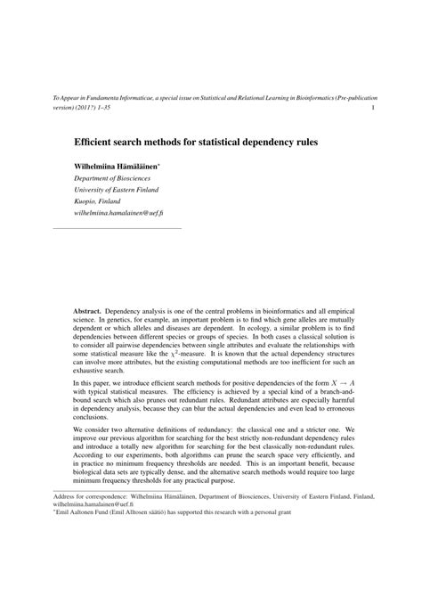 pdf efficient search methods for statistical dependency rules