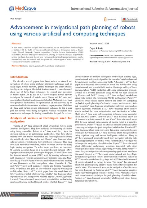 pdf advancement in navigational path planning of robots using various artificial and computing