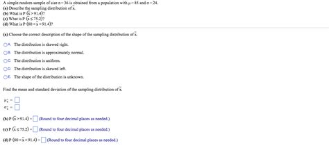 solved a simple random sample of size n 36 is obtained from