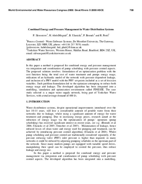 pdf combined energy and pressure management in water distribution systems hossam abdelmeguid