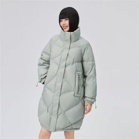 艾莱依2022年新款立领时尚菱形压线羽绒服女中长款设计感秋冬外套 虎窝淘