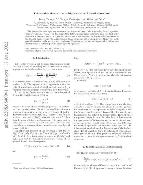 pdf schwarzian derivative in higher order riccati equations