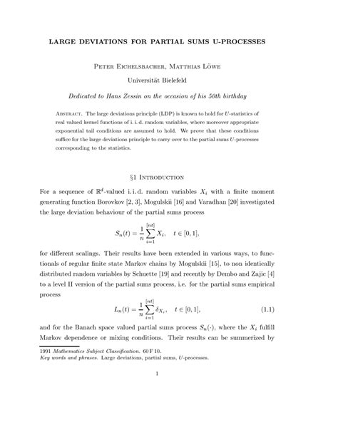 pdf large deviations for partial sums u processes