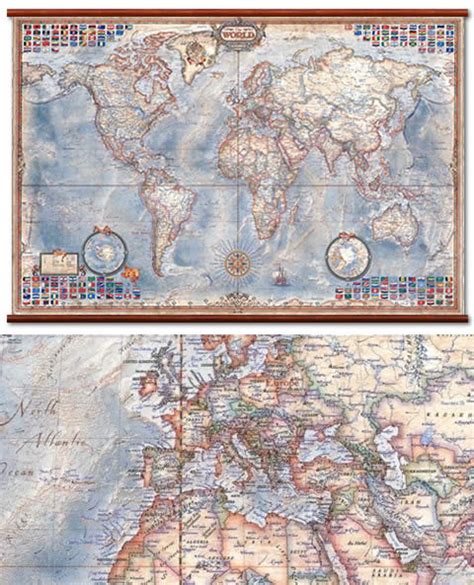 Mappa Murale Planisfero In Stile Antico Mappa Murale Plastificata