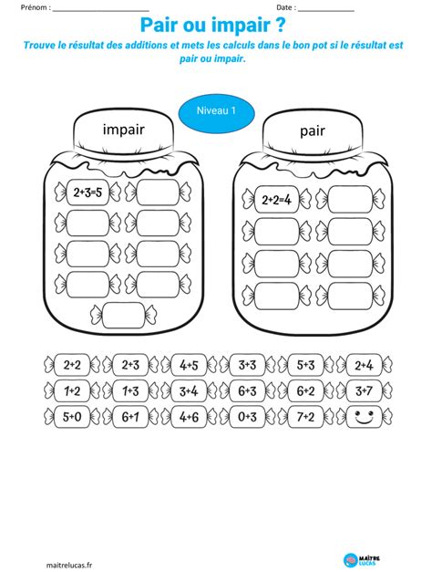 Fiches Exercices Nombres Pairs Et Impairs Exercices Pour Cp Ce