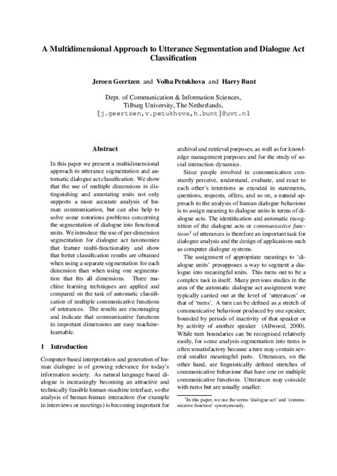 pdf a multidimensional approach to utterance segmentation and dialogue act classification