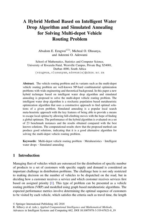 pdf a hybrid method based on intelligent water drop algorithm and simulated annealing for