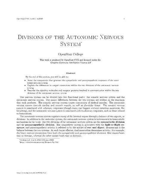 Pdf Divisions Of The Autonomic Nervous System Openstax Cnx The