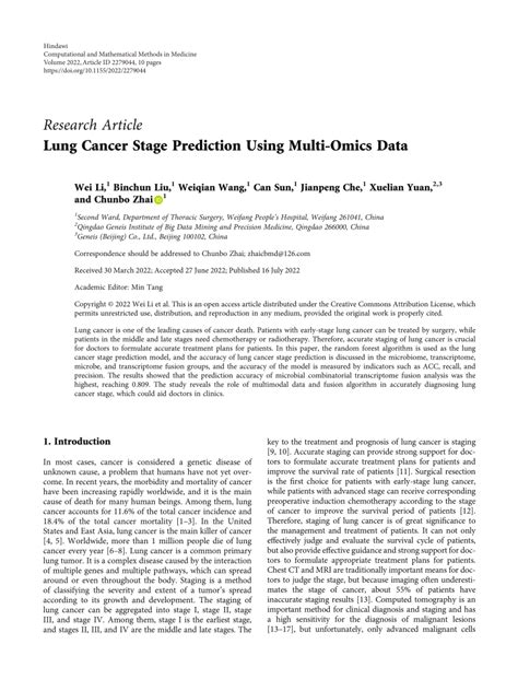 pdf lung cancer stage prediction using multi omics data