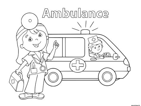 Coloriage Medecin Avec Un Ambulance Jecolorie