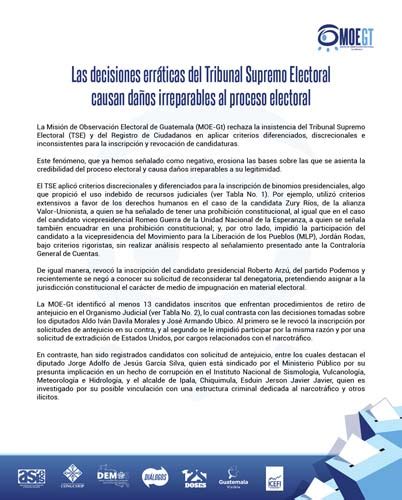 Comunicado Las decisiones erráticas del TSE causan daños irreparables