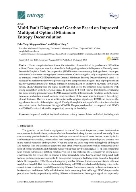 pdf multi fault diagnosis of gearbox based on improved multipoint optimal minimum entropy