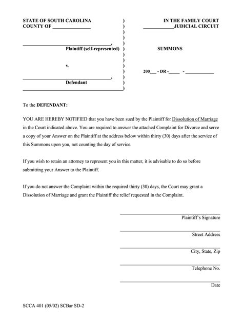 South Carolina Summons Form Fill Out Sign Online DocHub
