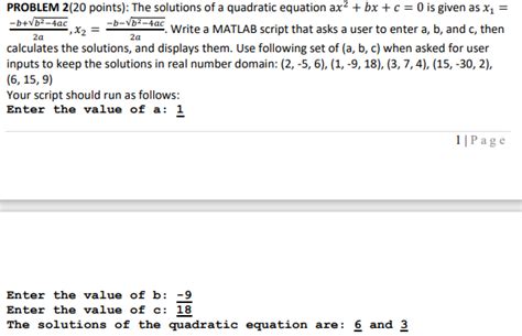 solved problem 2 20 points the solutions of a quadratic