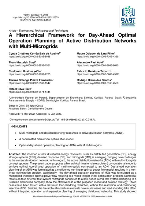 pdf a hierarchical framework for day ahead optimal operation planning of active distribution