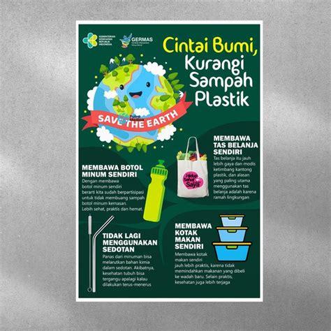 Jual Poster Kesehatan Cintai Bumi Kurangi Sampah Plastik A3 Gambar