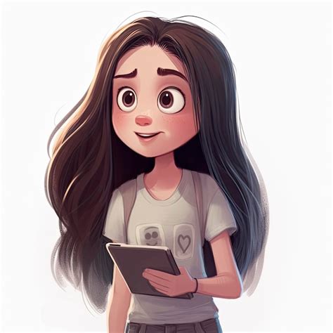 Premium Ai Image Cute Character Big Lips Rosy Cheeks Long Dark Hair