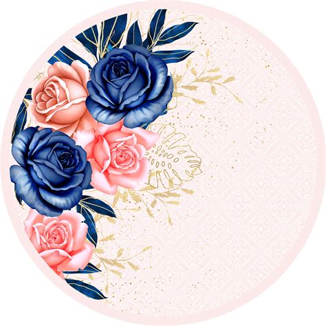 Painel D Festa Redondo Malha Sublimado Adulto Floral Azul