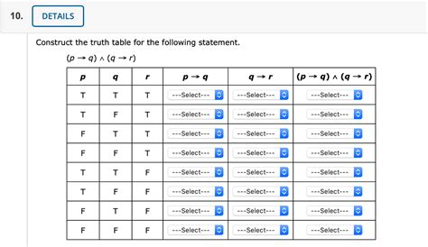 answered 10 details construct the truth table… bartleby