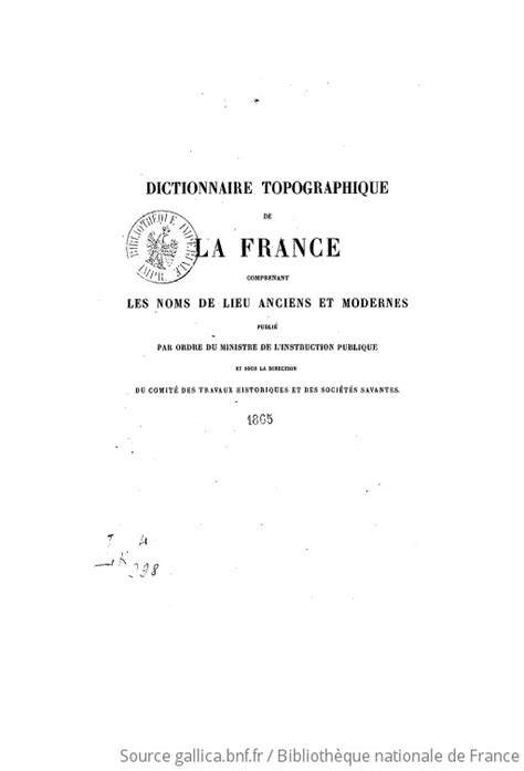 Dictionnaire Topographique De La France Dictionnaire Topographique