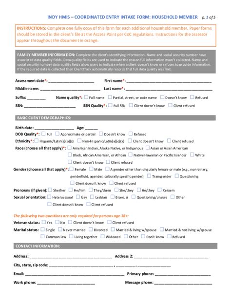 Fillable Online Indy Hmiscoordinated Entry Intake Form Head Of Fax
