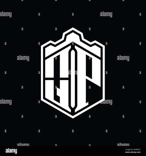 QP Letter Logo Monogram Hexagon Shield Shape Crown Castle Geometric