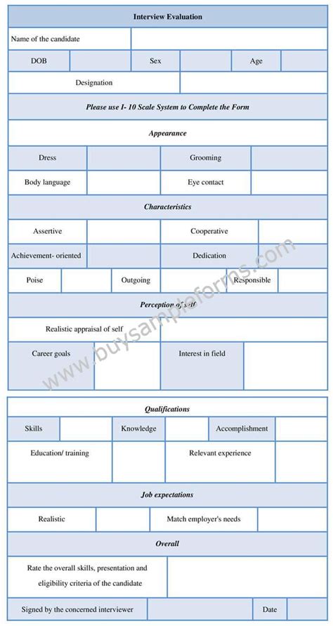 Interview Evaluation Form Template Example Sample Evaluation Form