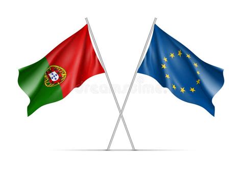 Banderas Que Agitan De Portugal Y De La Unión Europea Ilustración del