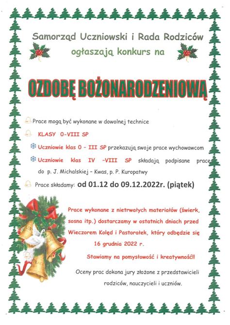 Konkurs na Ozdobę Bożonarodzeniową Szkoła Podstawowa im Rycerstwa