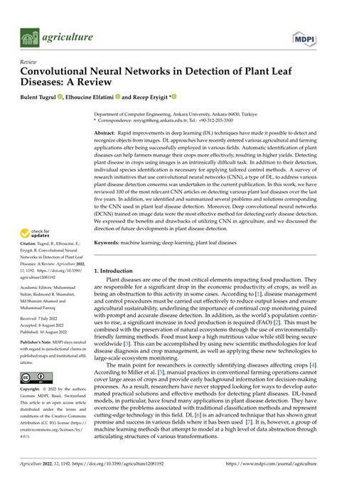 pdf convolutional neural networks in detection of plant leaf diseases a review