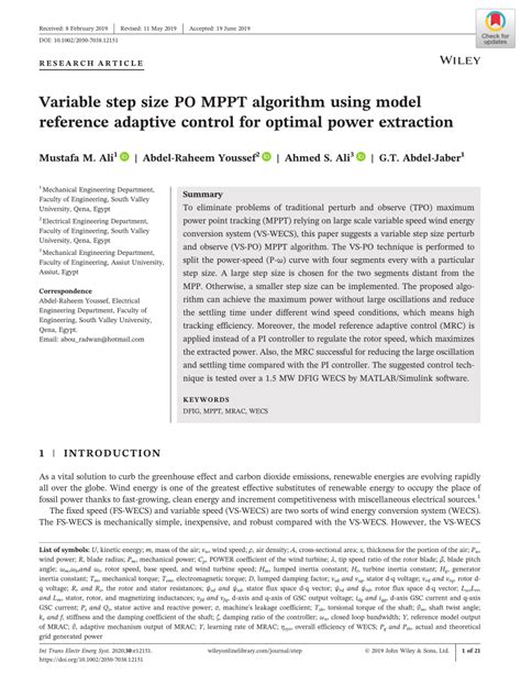 pdf variable step size po mppt algorithm using model reference adaptive control for optimal