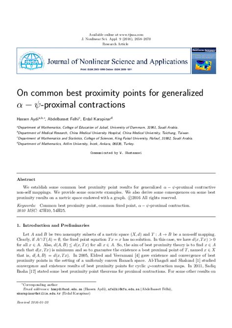 pdf on common best proximity points for generalized α−ψ proximal contractions hassen aydi