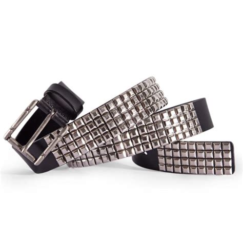 Pyramid Studded Belt 4 Rows Punk Rock Black And Silver LATICCI