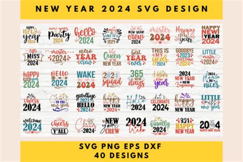 Happy New Year Cake Topper SVG Bundle Hello 2024 SVG New Years Cake