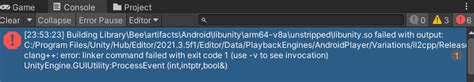 unity build android il2cpp error adding symbols memory exhausted clagn error linker command