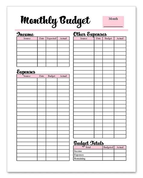 Free Monthly Budget PDF With Calculated Fields Monthly Budget Budget